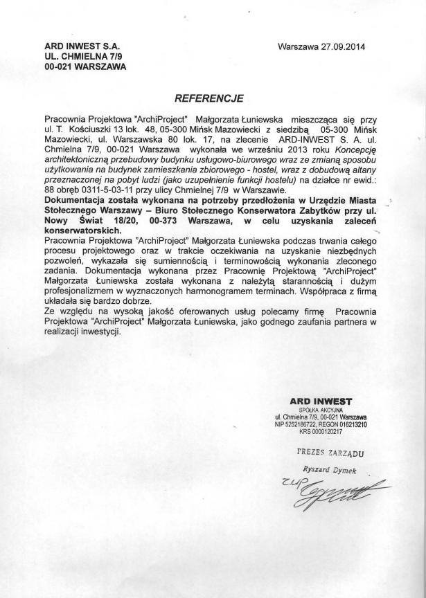 REFERENCJE – ARCHIPROJEKT